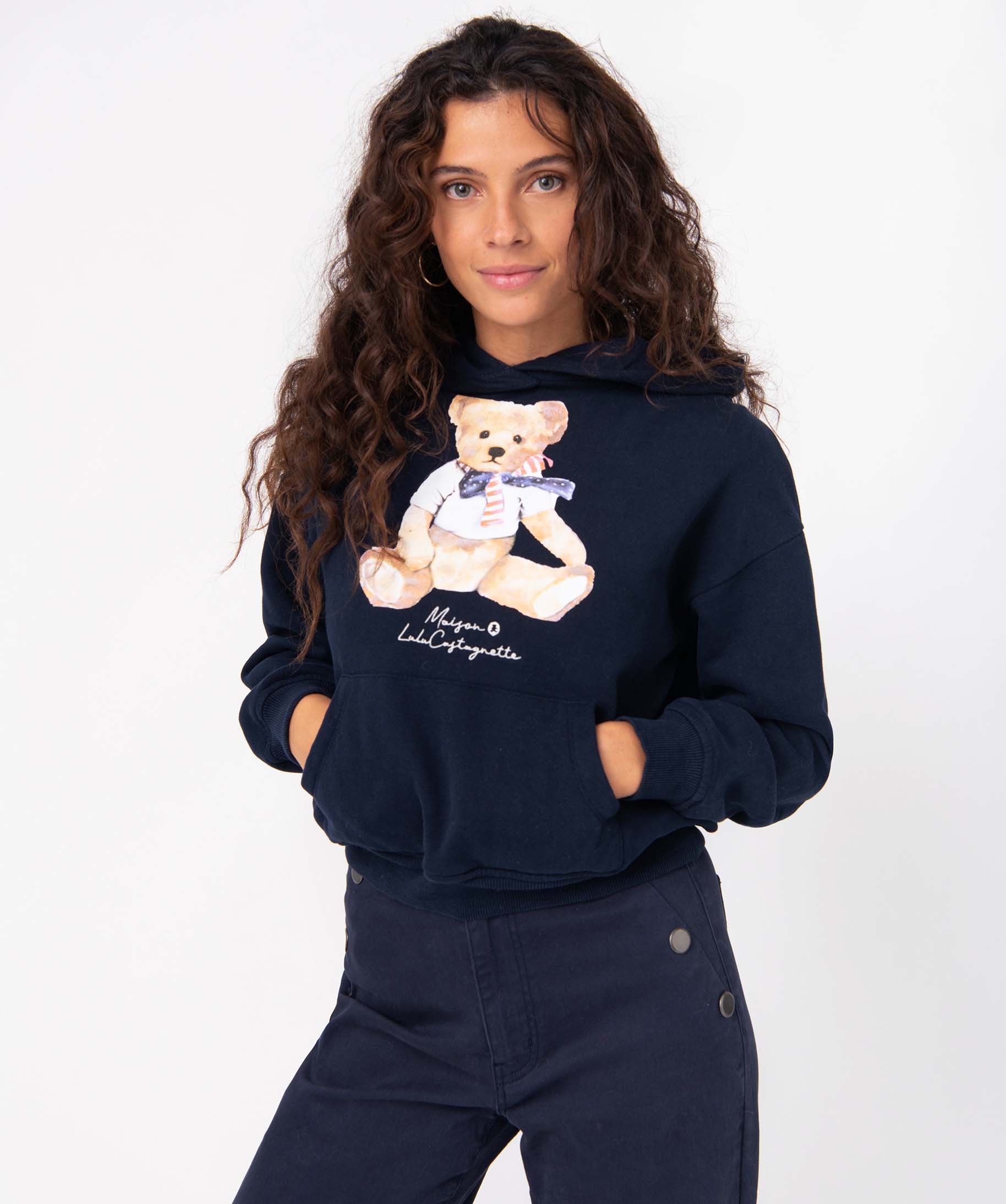 Sweat femme à capuche avec motif - LuluCastagnette marine | GEMO