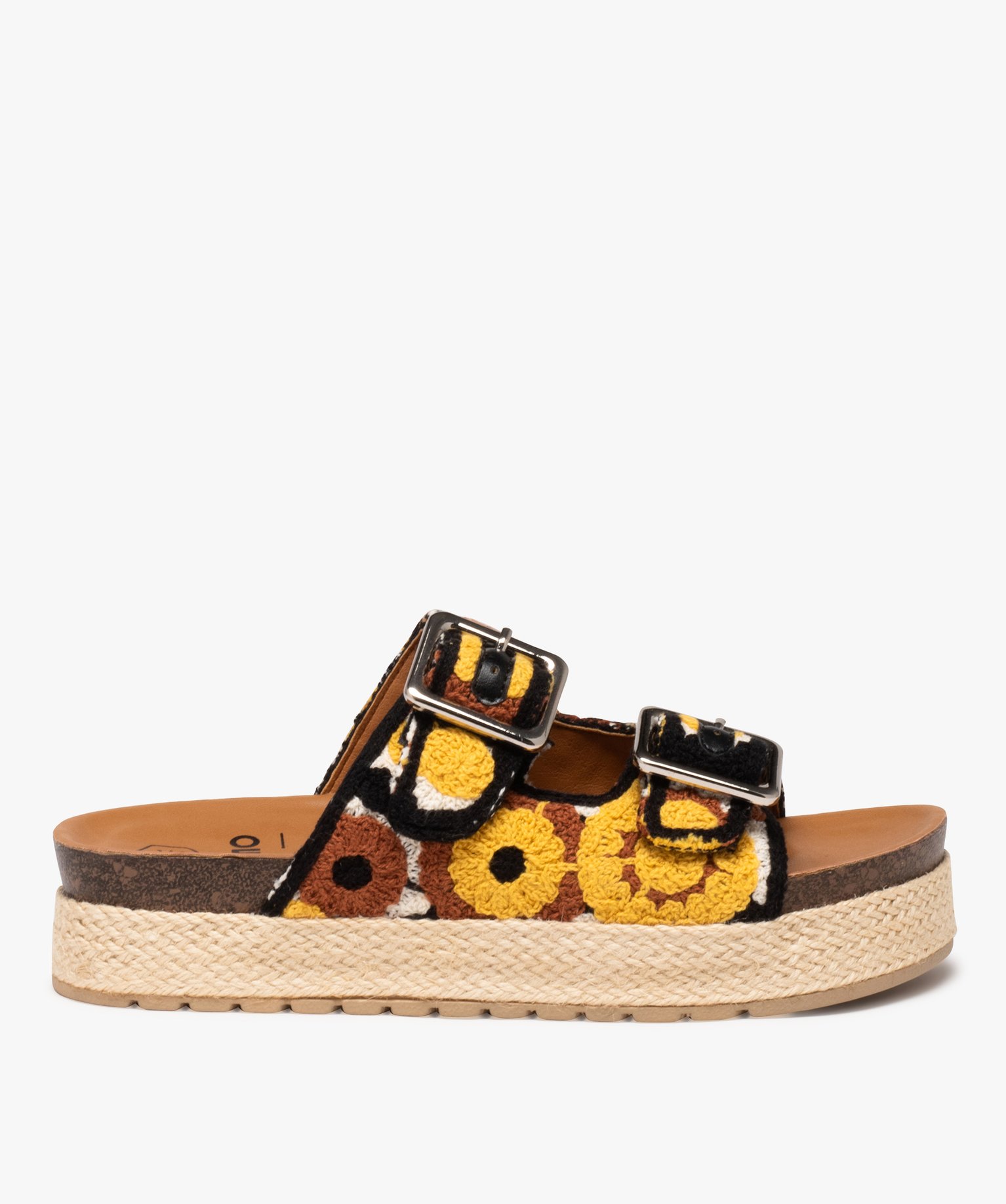 Mules à semelle plateforme en corde et brides en crochet femme noir | GEMO