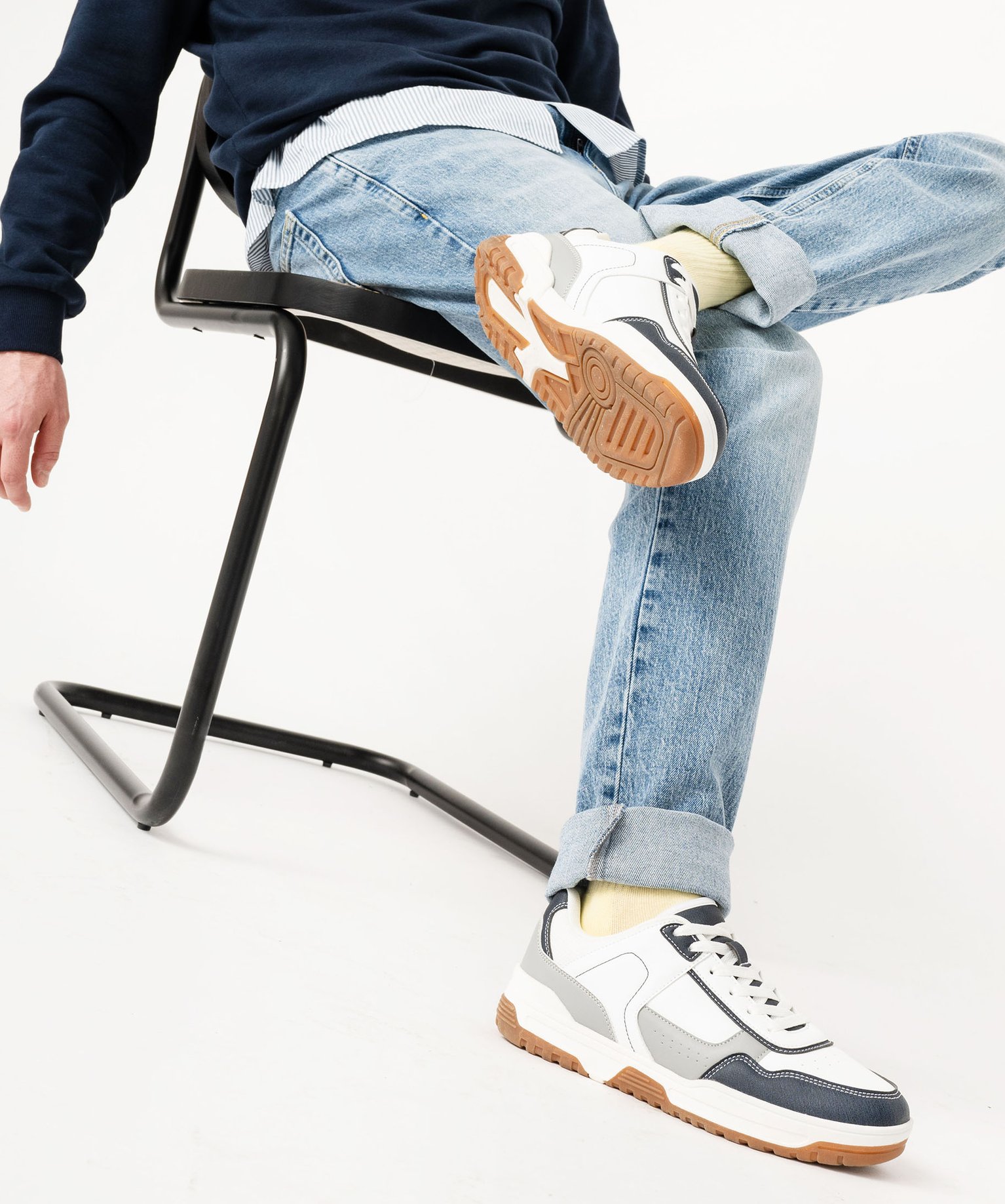 Baskets homme tricolores à lacets style casual blanc | GEMO