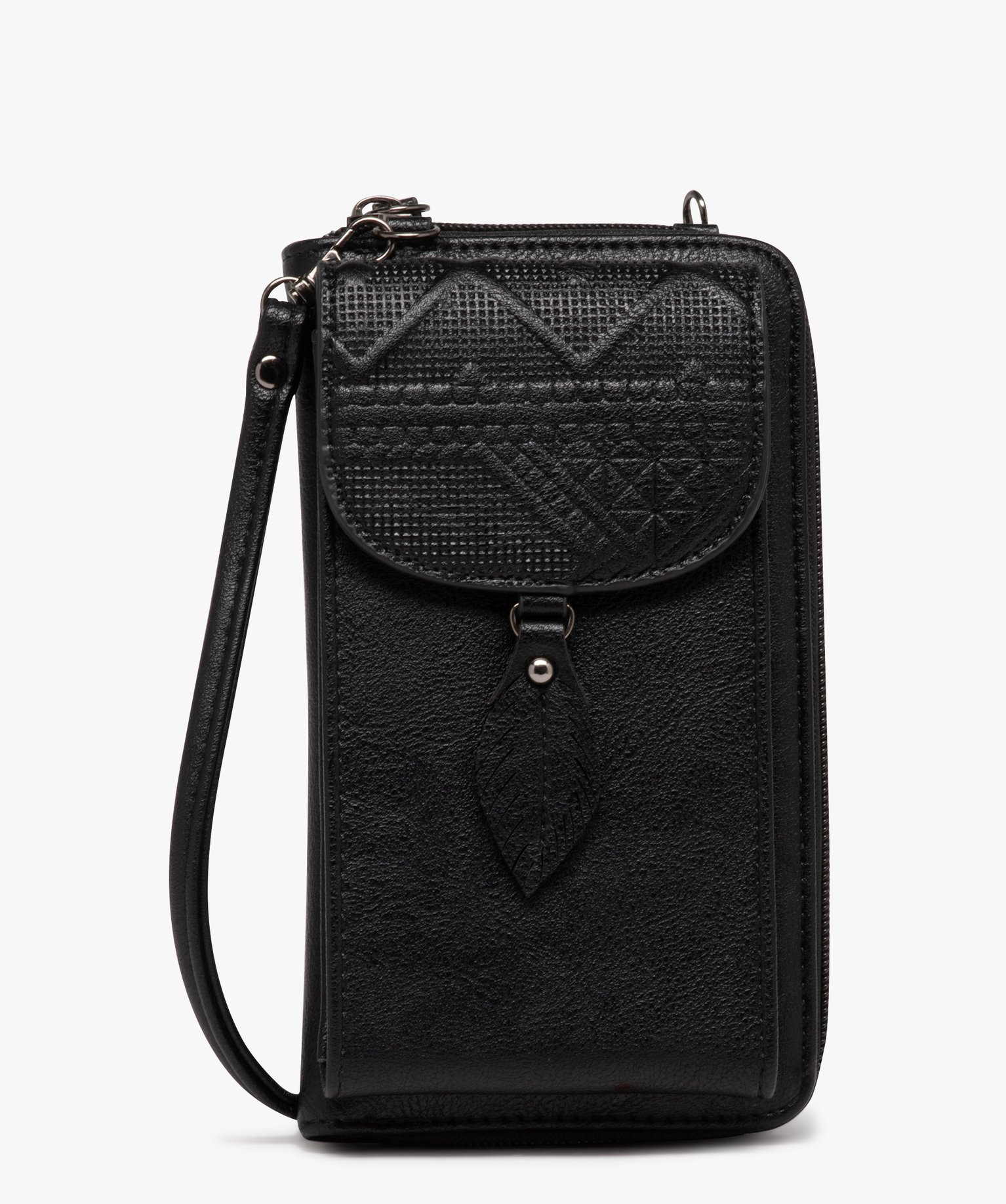 Pochette porte-feuille avec bandoulière amovible femme noir | GEMO
