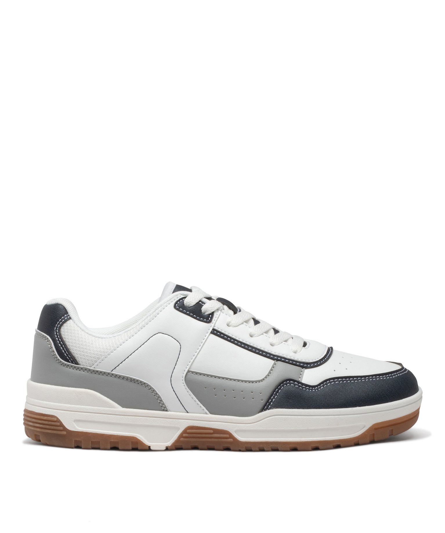 Baskets homme tricolores à lacets style casual blanc | GEMO