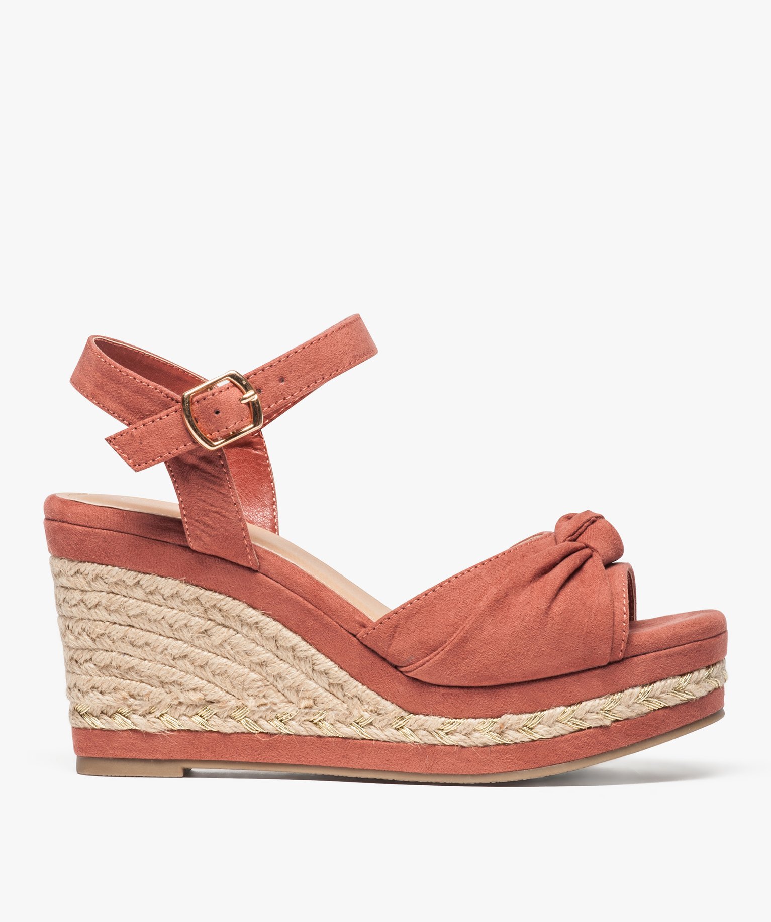 Sandales femme à talon compensé en corde et fil doré | GEMO