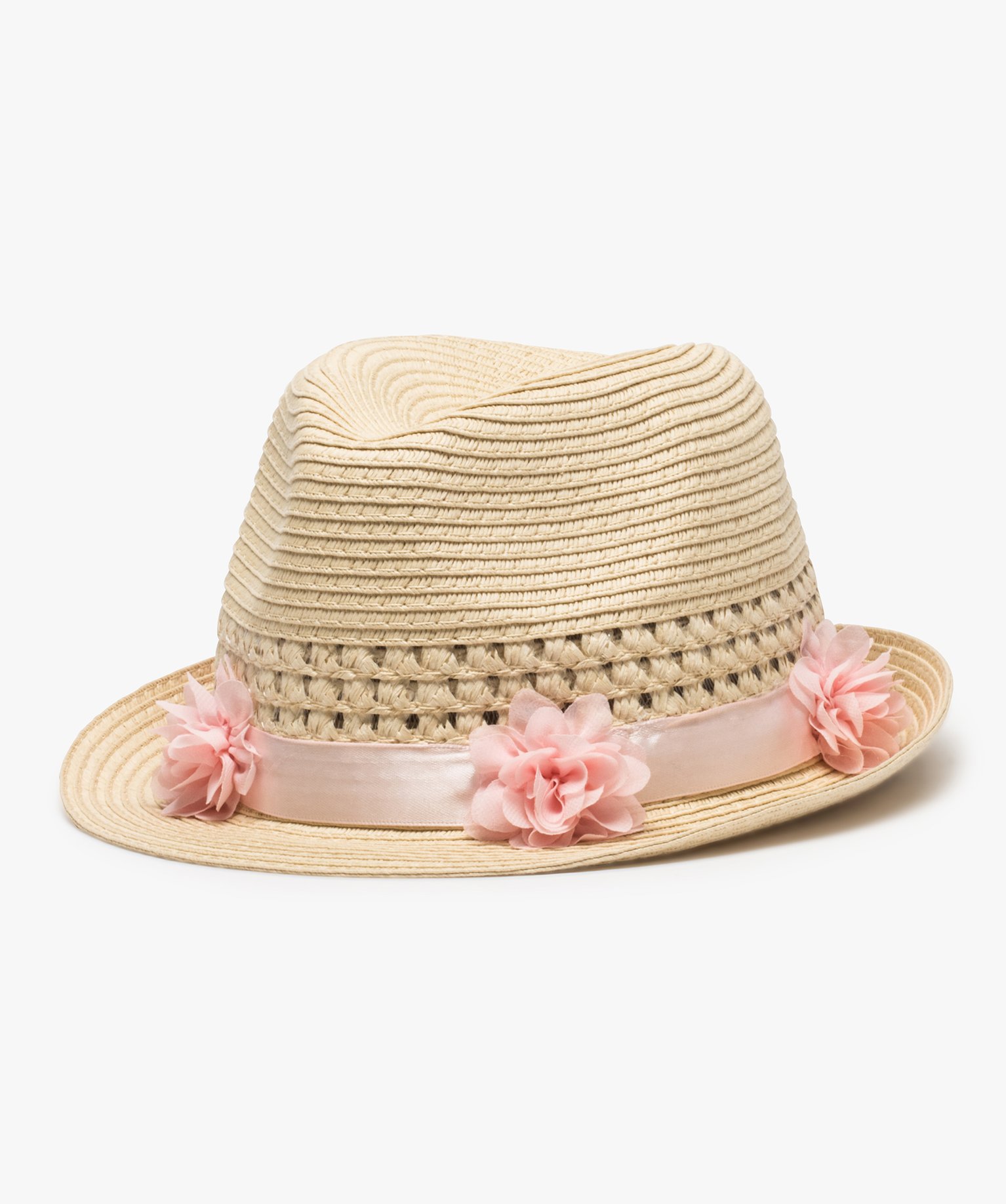 Chapeau fille en papier à fleurs en relief beige | GEMO