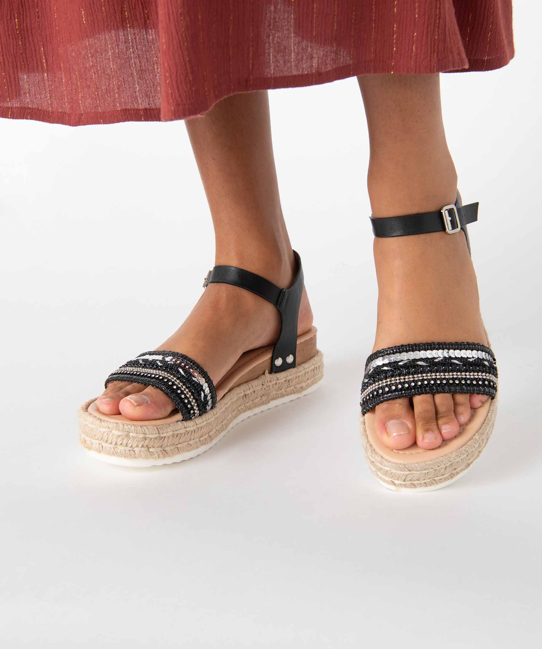 Sandales femme compensées à bride ornée de strass | GEMO