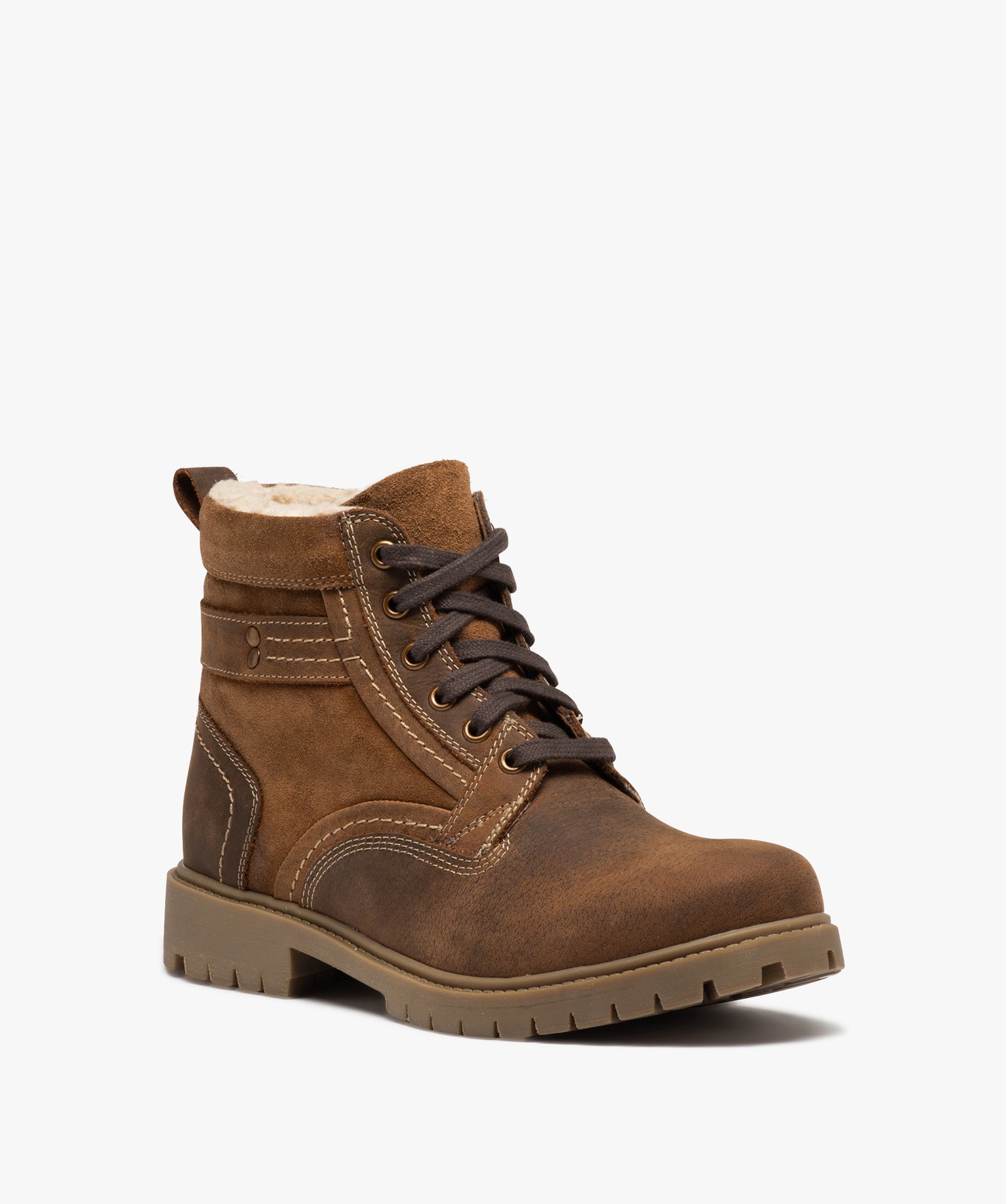 Boots homme mid-cut unies fourrées Sherpa marron | GEMO