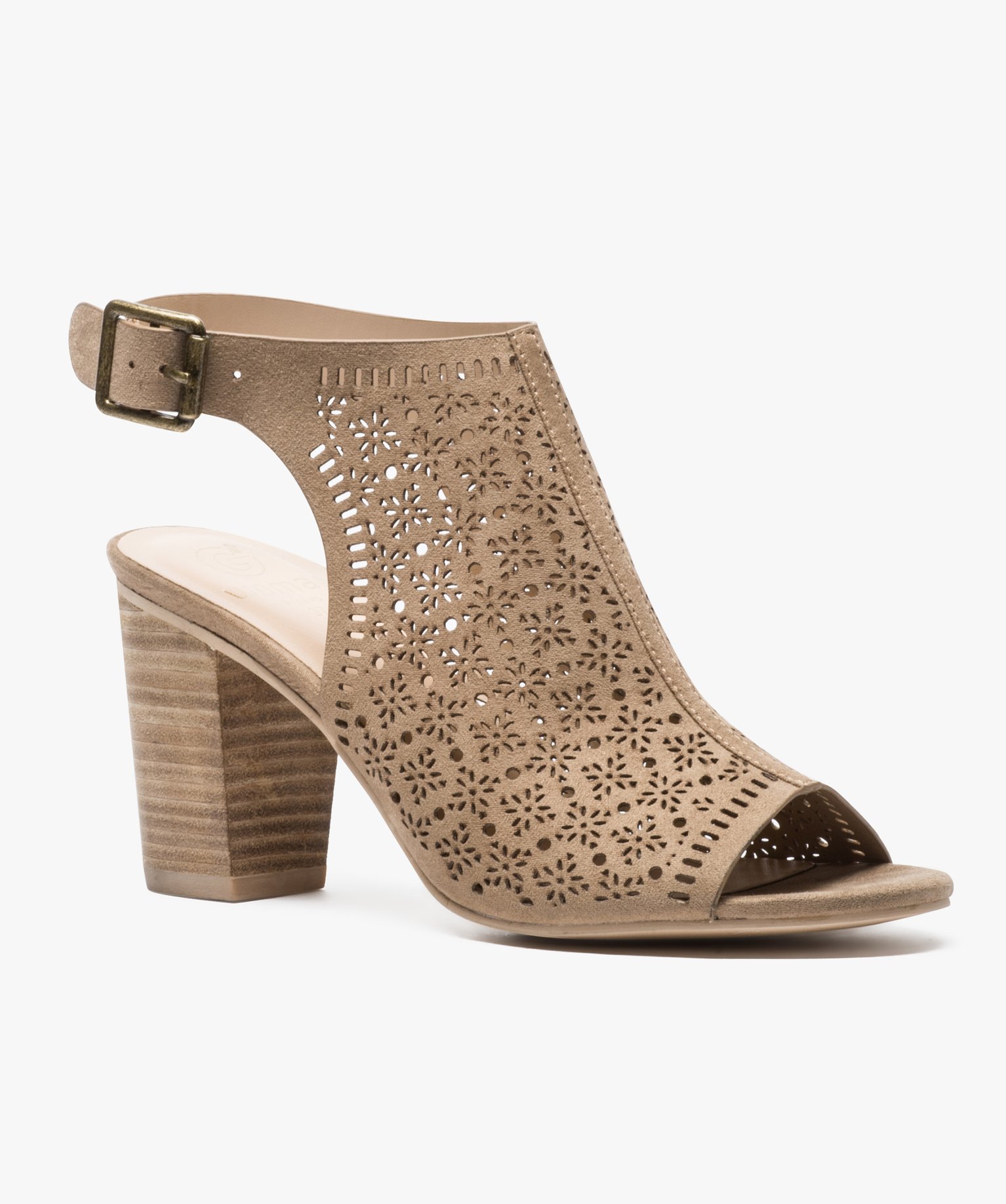 Low-boots ajourés à talon et bout ouverts taupe | GEMO