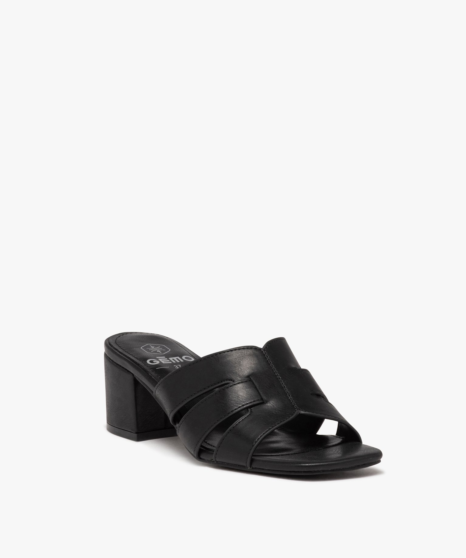 Mules femme à talon carré et dessus ajouré uni noir | GEMO