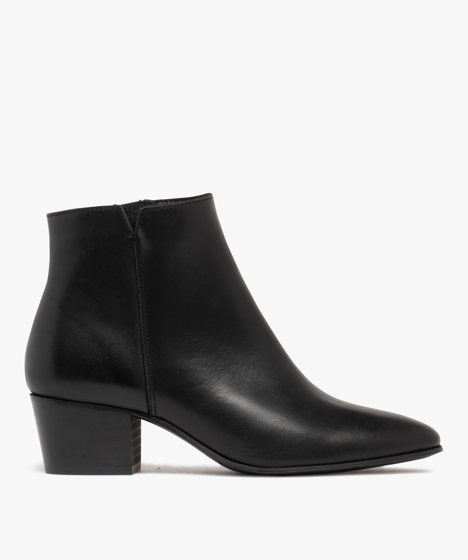 Bottines femme dessus en cuir à petit talon cubain et bout ... noir | GEMO