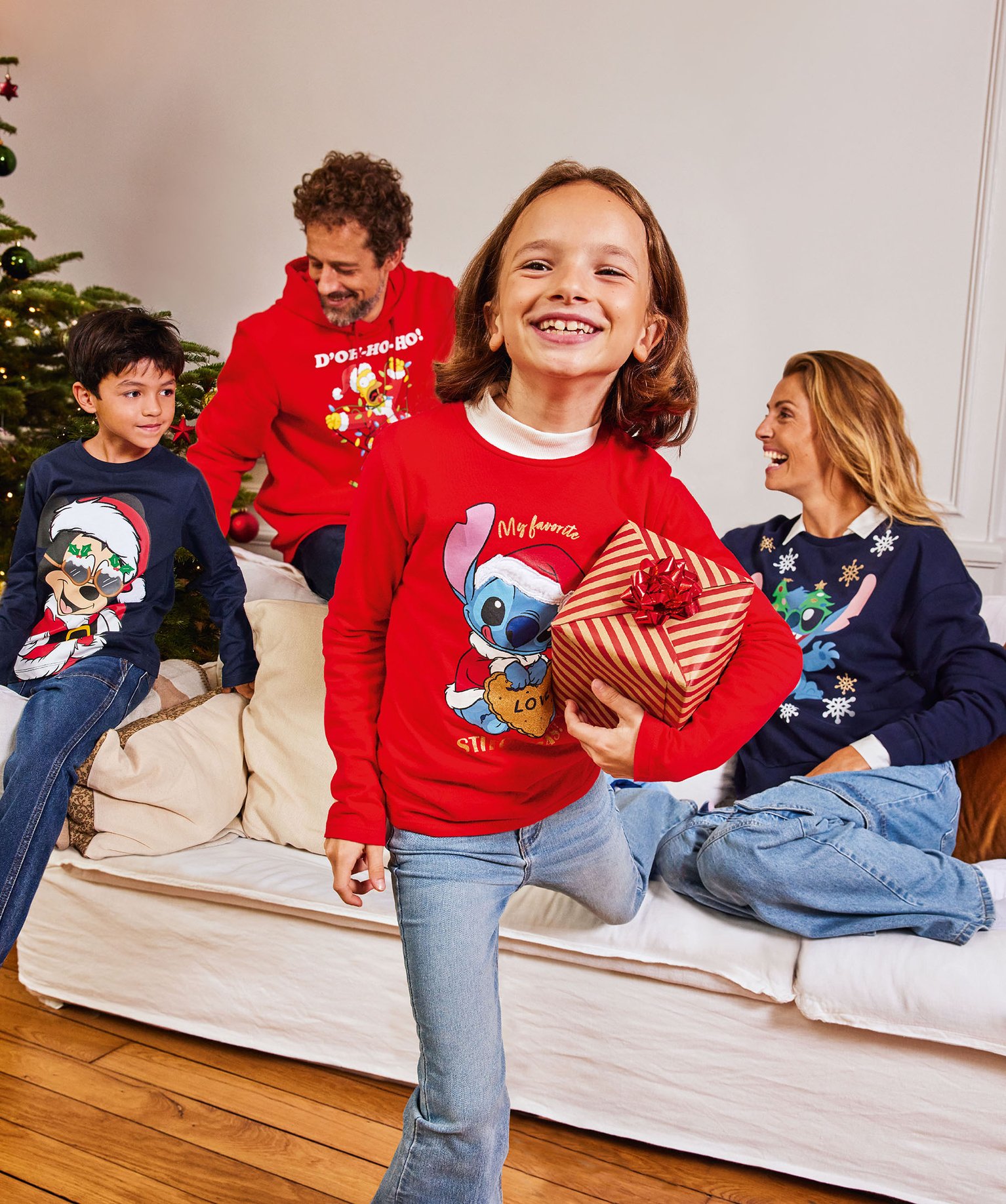 Tee-shirt à manches longues avec motif de Noël fille - Disney rouge | GEMO
