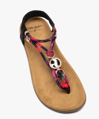 Sandales femme à entre-doigts et fines brides foulard noir | GEMO