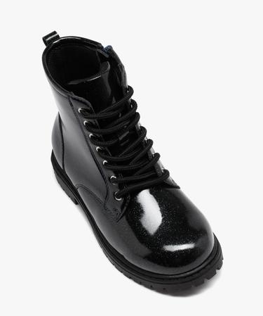 Boots fille vernies à paillettes avec semelle crantée noir | GEMO