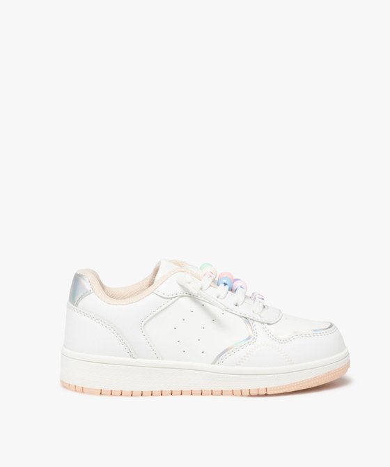 Baskets fille bicolores à scratch et lacets style rétro blanc | GEMO