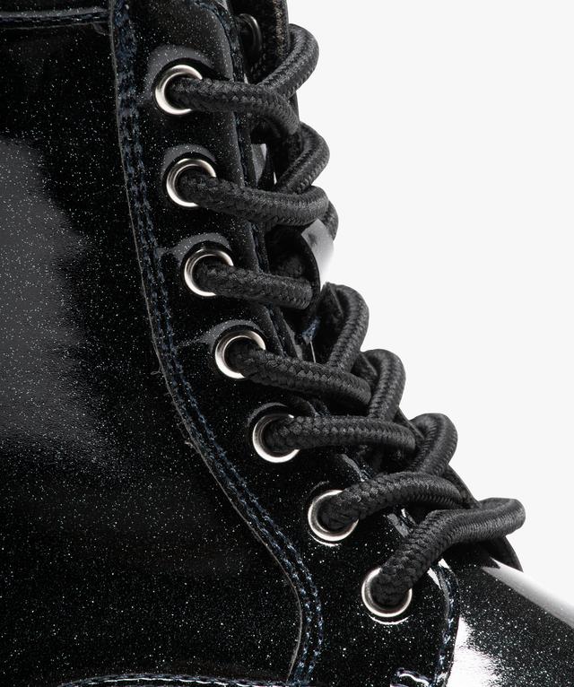 Boots fille vernies à paillettes avec semelle crantée noir | GEMO