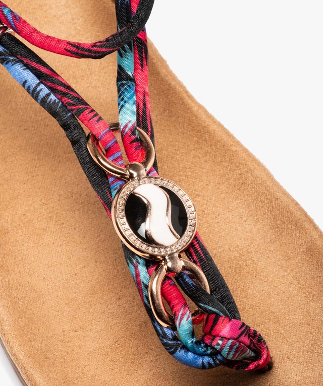 Sandales femme à entre-doigts et fines brides foulard noir | GEMO