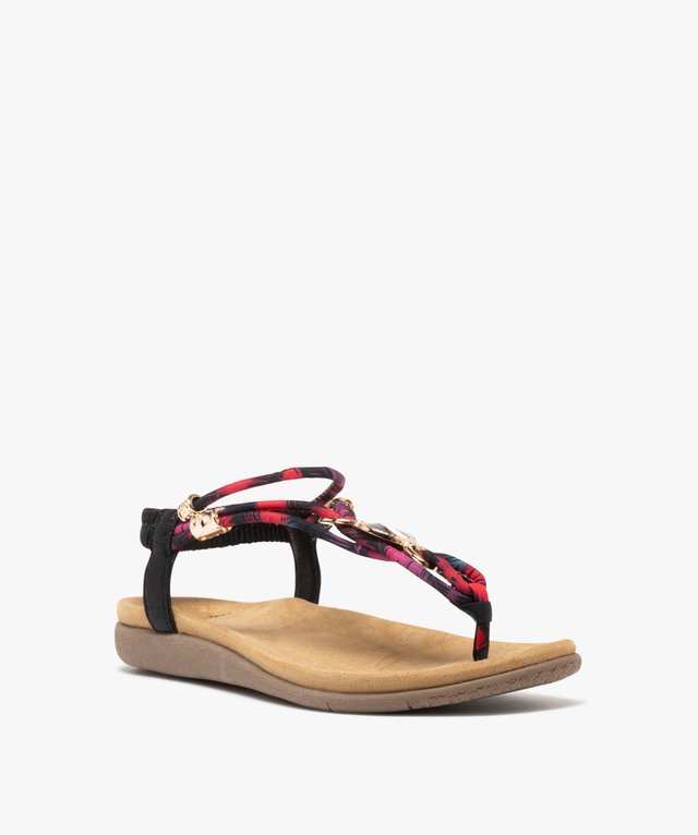 Sandales femme à entre-doigts et fines brides foulard noir | GEMO