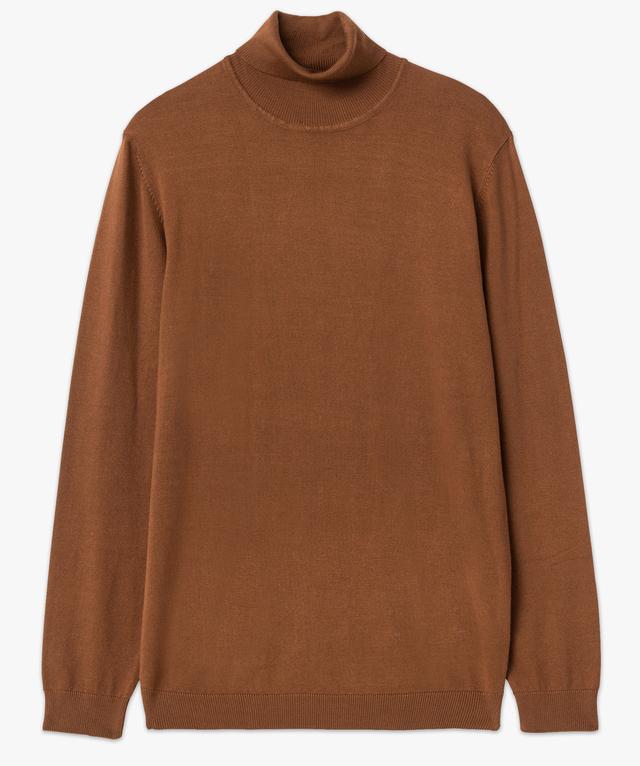 Pull à col roulé en maille fine homme beige | GEMO