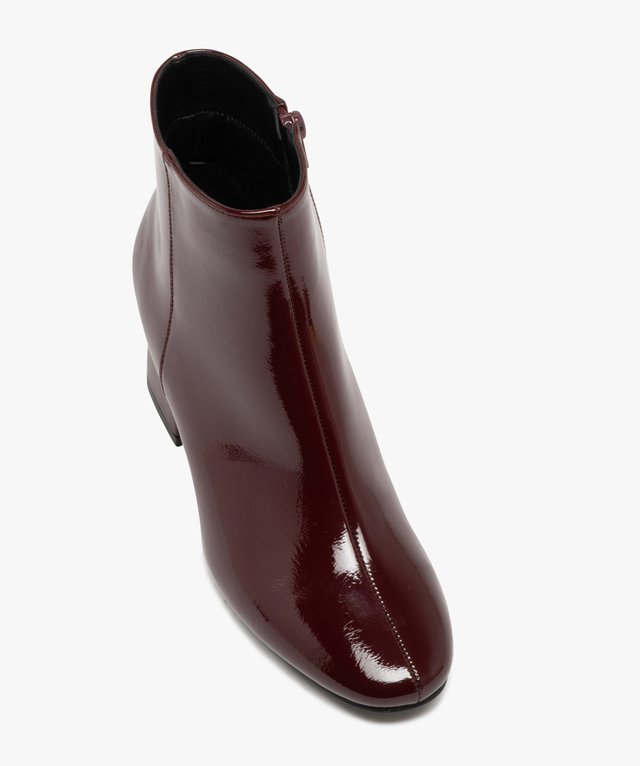 Bottines femme à talon carré vernies et à zip rouge fonce | GEMO