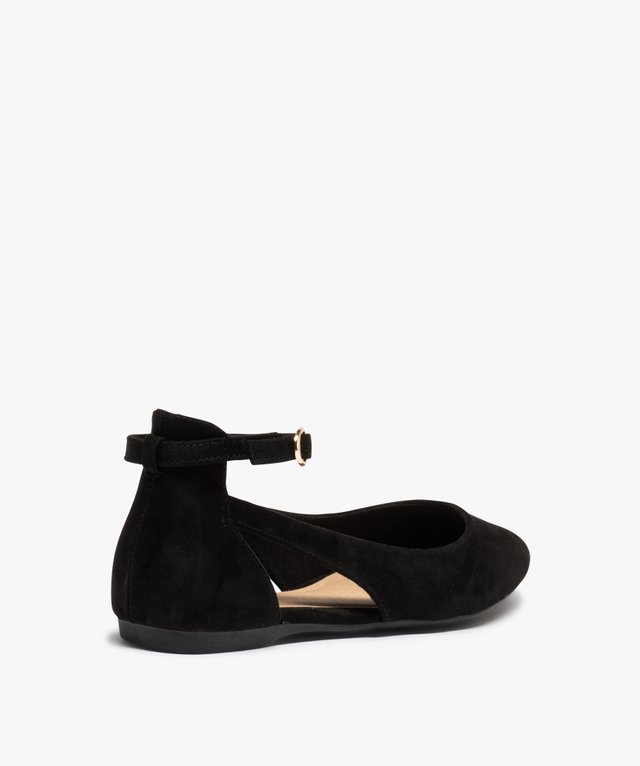 Ballerines femme à talon plat unies avec bride cheville noir | GEMO
