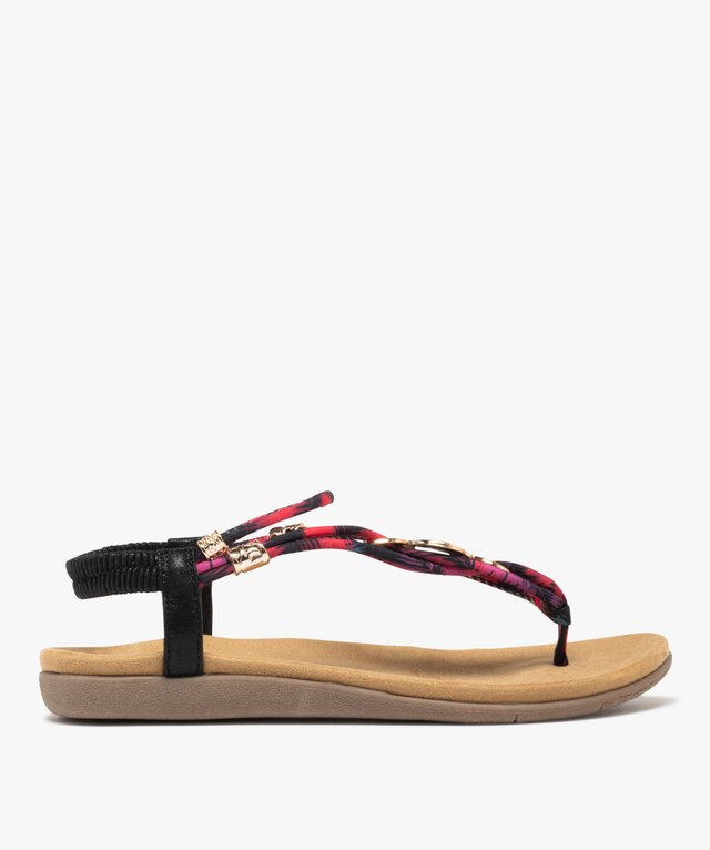 Sandales femme à entre-doigts et fines brides foulard noir | GEMO