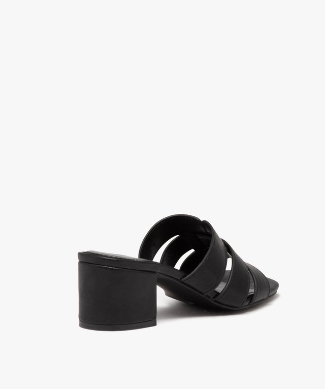 Mules femme à talon carré et dessus ajouré uni noir | GEMO