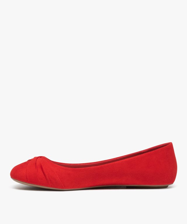 Ballerines femme en suédine unie avec bout drapé rouge | GEMO