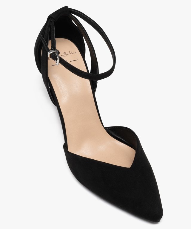 Escarpins en suédine à talon fil et bride cheville femme noir | GEMO