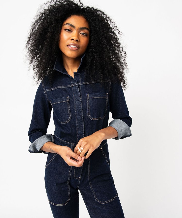 Combinaison pantalon en jean à manches longues femme denim | GEMO