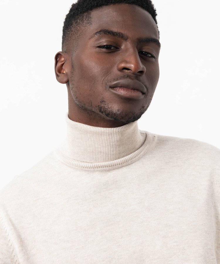 Pull à col roulé en maille fine homme ecru | GEMO