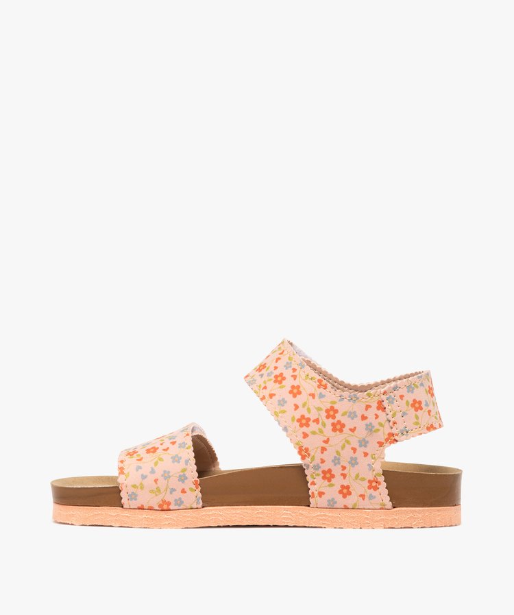 Sandales fille à scratch à motifs champêtres rose | GEMO