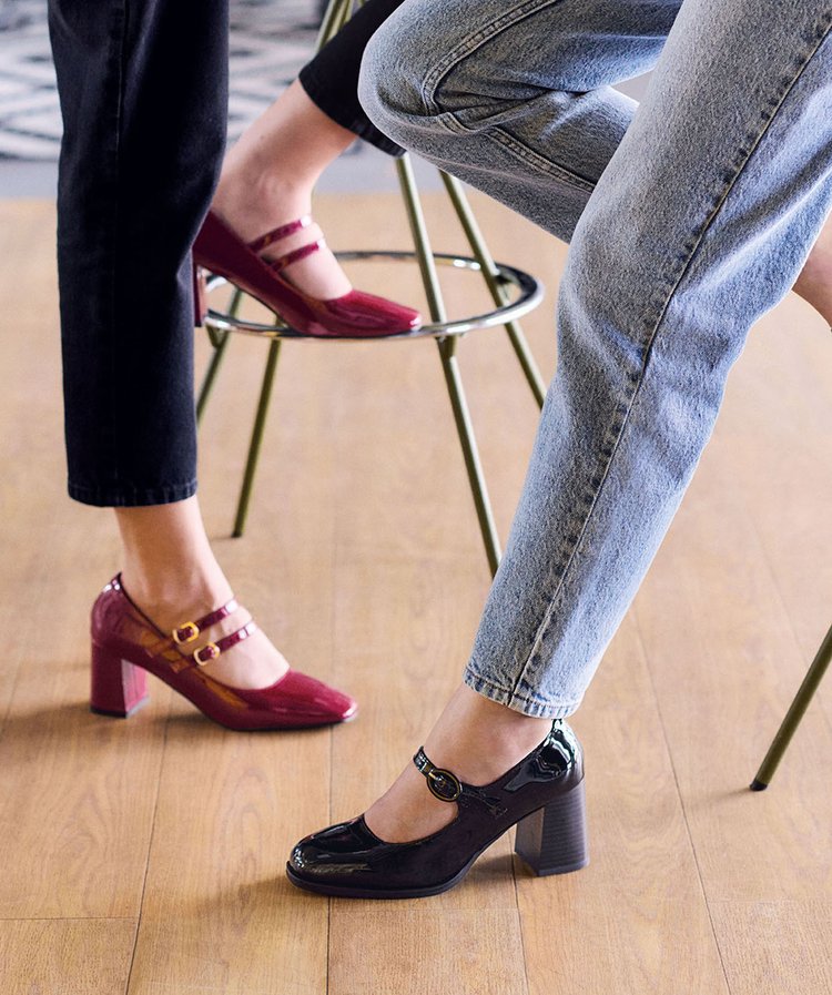 Escarpins femme babies vernis à talon et bout carrés avec ... rouge | GEMO