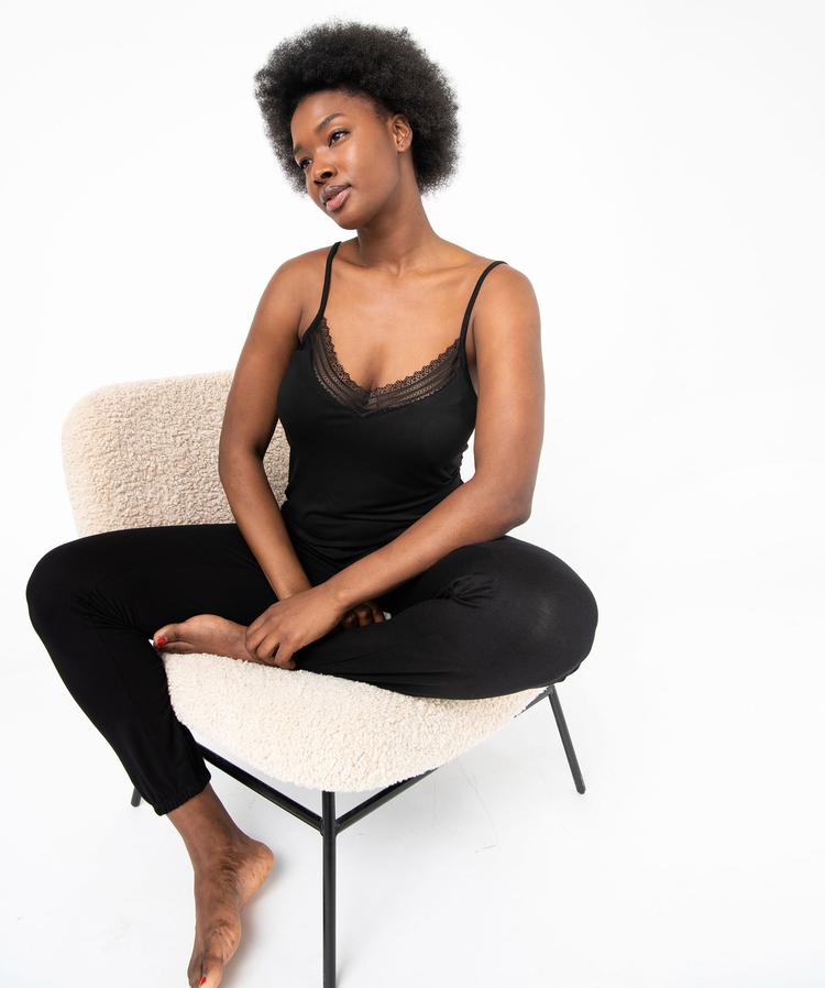 Pantalon de pyjama en maille fine avec bas resserré femme noir | GEMO