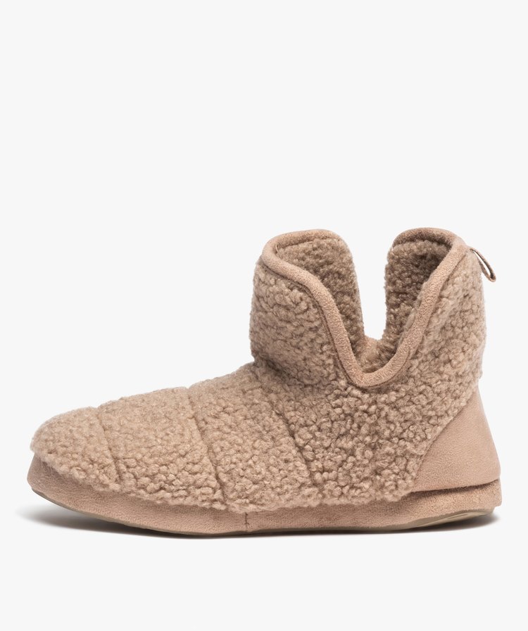 Chaussons boots femme en maille bouclette - Apollo beige | GEMO