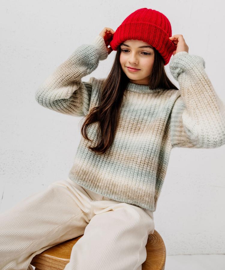 Pull court en grosse maille fille blanc chine | GEMO