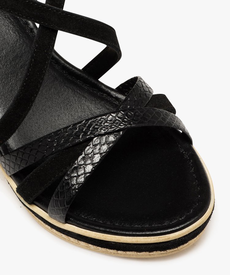 Sandales femme à talon compensé corde imitation avec bride... noir | GEMO