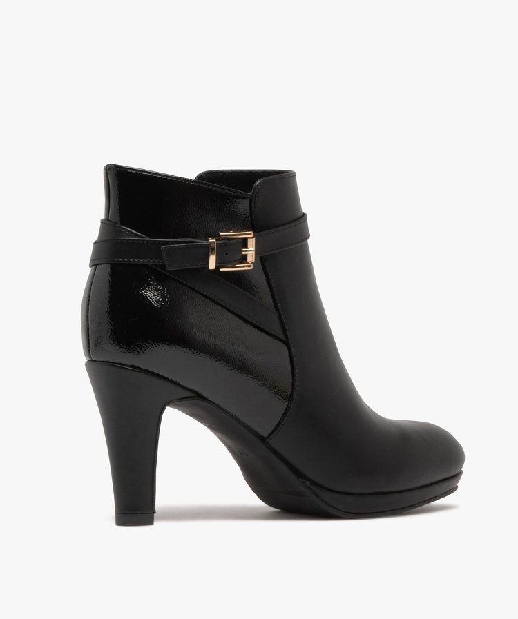 Bottines femme à talon fin avec détail vernis et à zip noir | GEMO
