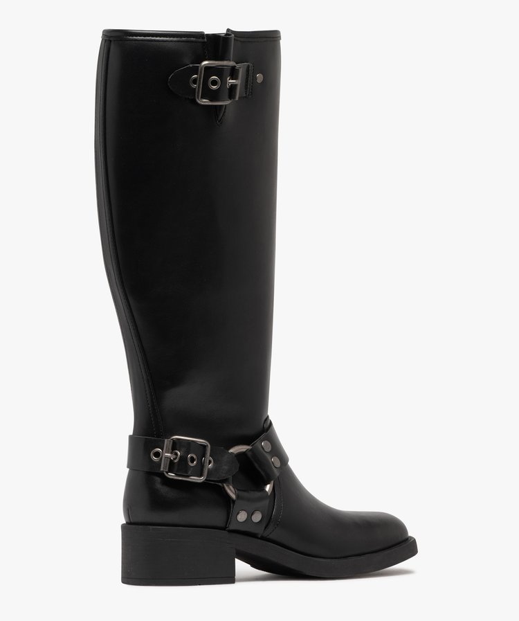 Bottes femme style cavalière à bout carré avec bride fant... noir | GEMO