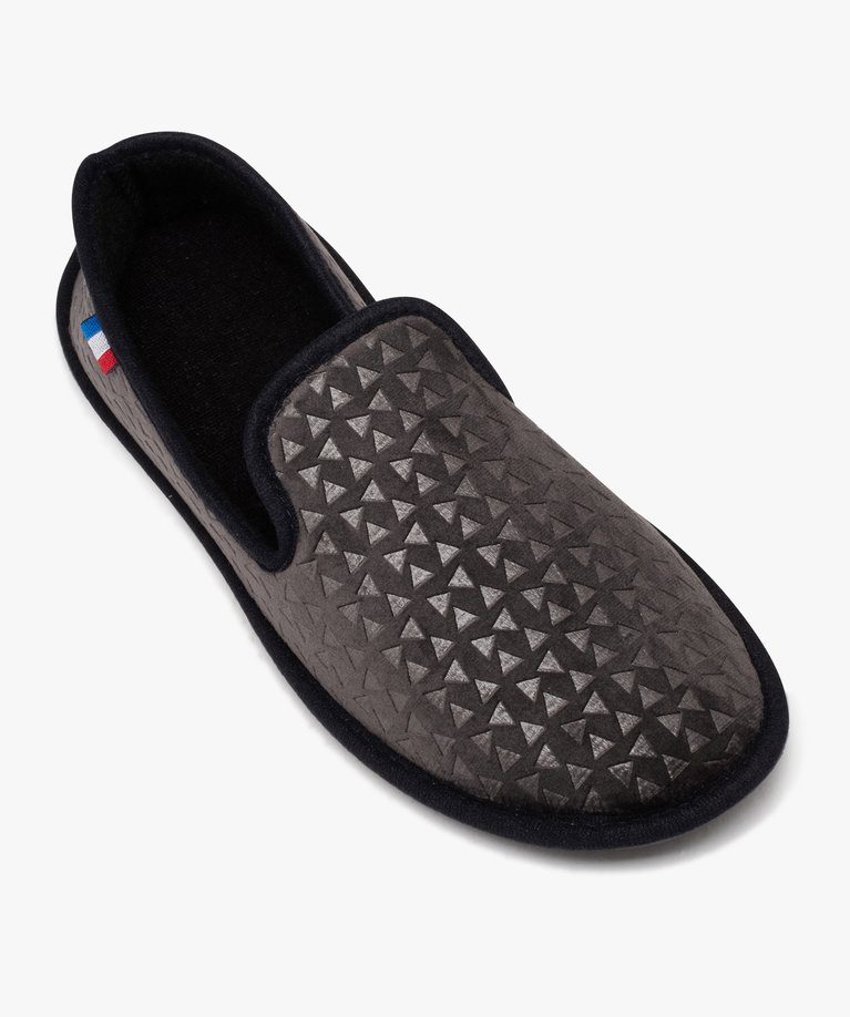 Chaussons homme pantoufles unies en velours ras à motif gra... gris | GEMO