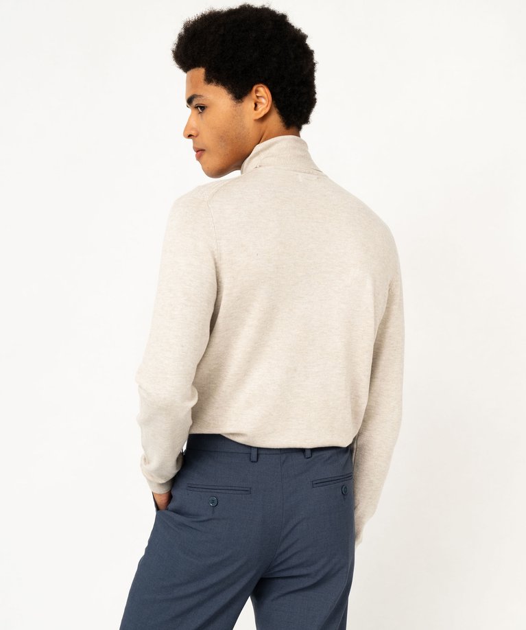 Pull à col roulé en maille fine homme beige clair | GEMO