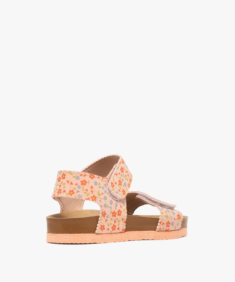 Sandales fille à scratch à motifs champêtres rose | GEMO