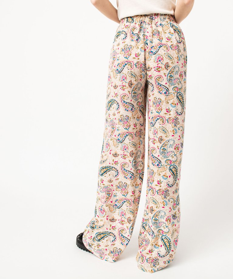 Pantalon imprimé en maille fluide aspect crêpe femme kaki fonce | GEMO