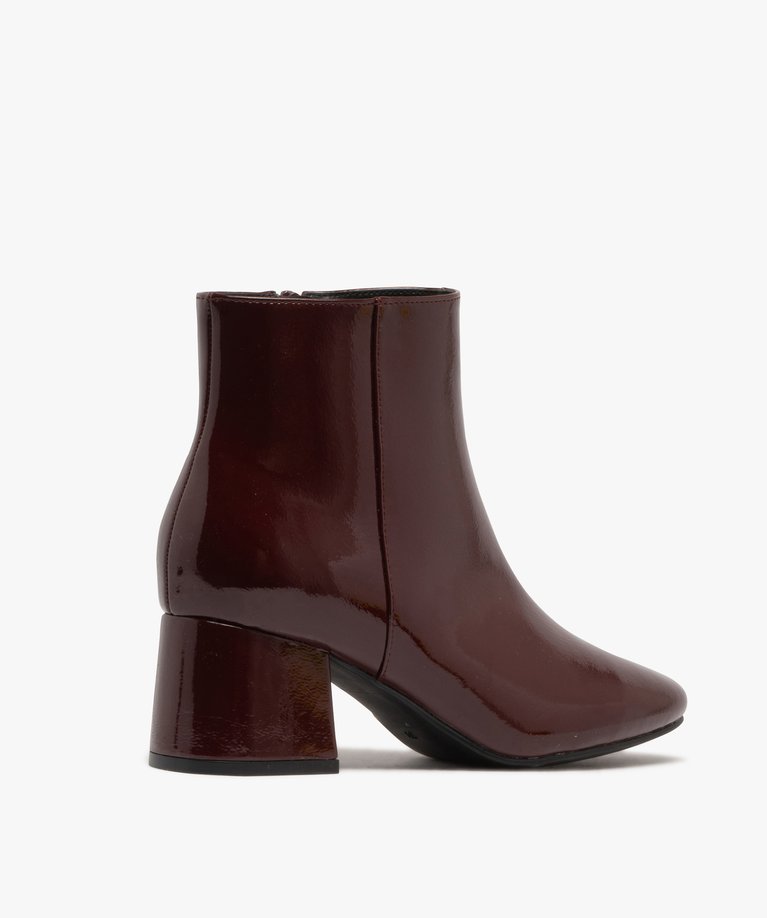 Bottines femme à talon carré vernies et à zip rouge fonce | GEMO