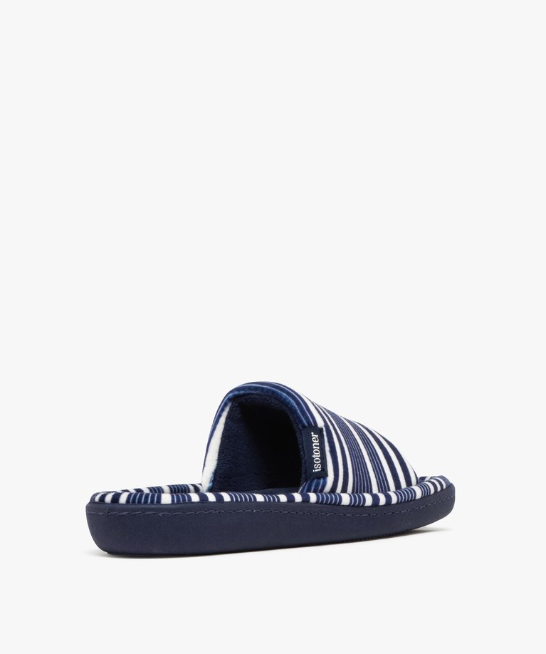 Chaussons femme mules ouvertes en velours rayé - Isotoner bleu | GEMO