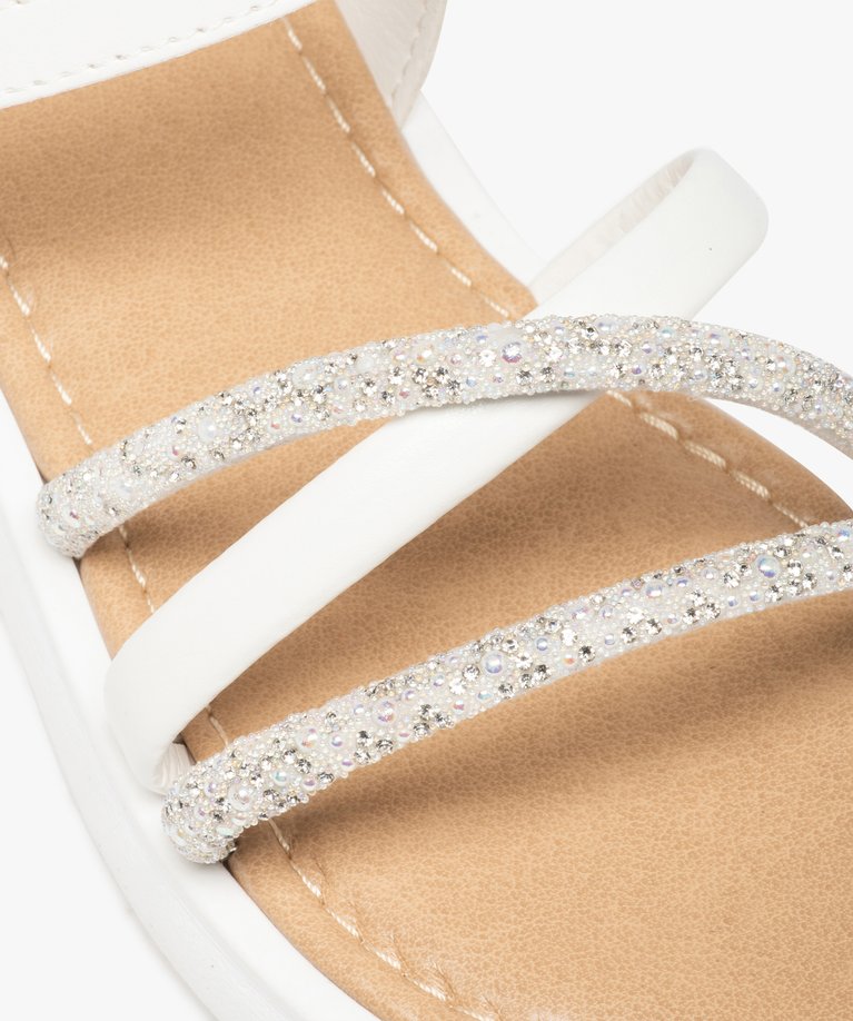 Sandales fille unies à brides strass blanc chine | GEMO