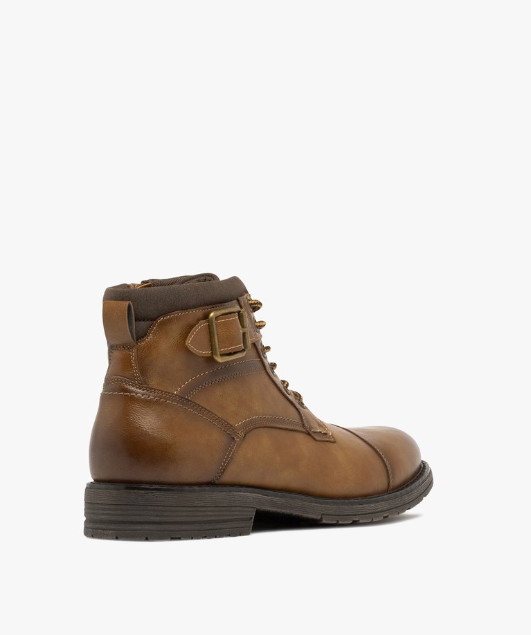 Boots home à lacets et à zip avec bout droit classique marron chine | GEMO