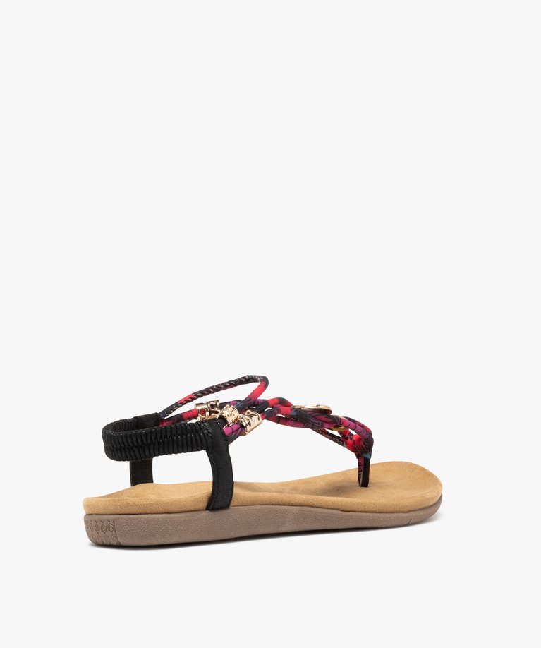 Sandales femme à entre-doigts et fines brides foulard noir | GEMO